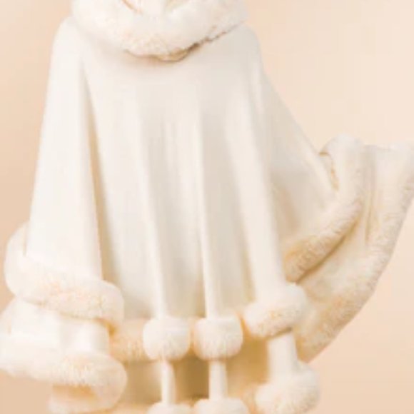 Jackets & Coats | Faux Fur Trim Cape Ruana With Hood | Poshmark